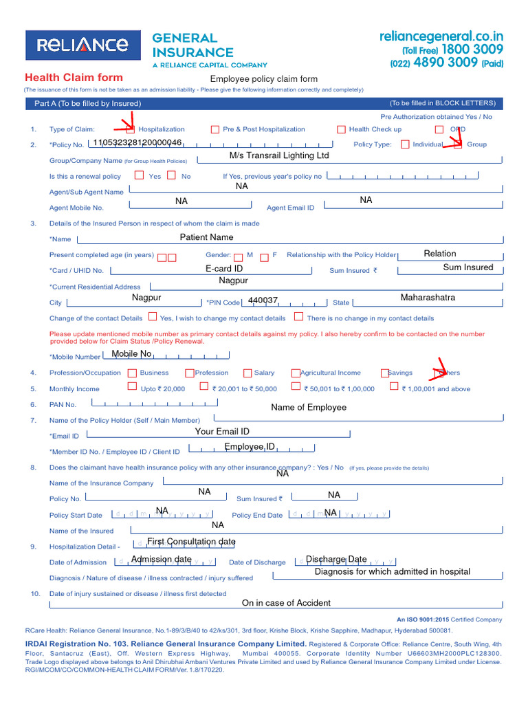 EMPLOYEE CLAIM FORM FORMAT | PDF | Cheque | Insurance