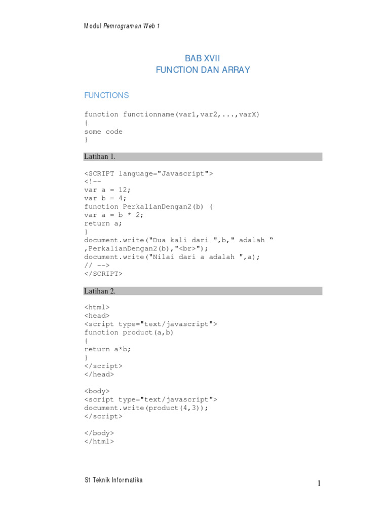 Modul 17 Function Dan Array Pdf Object Oriented Programming 