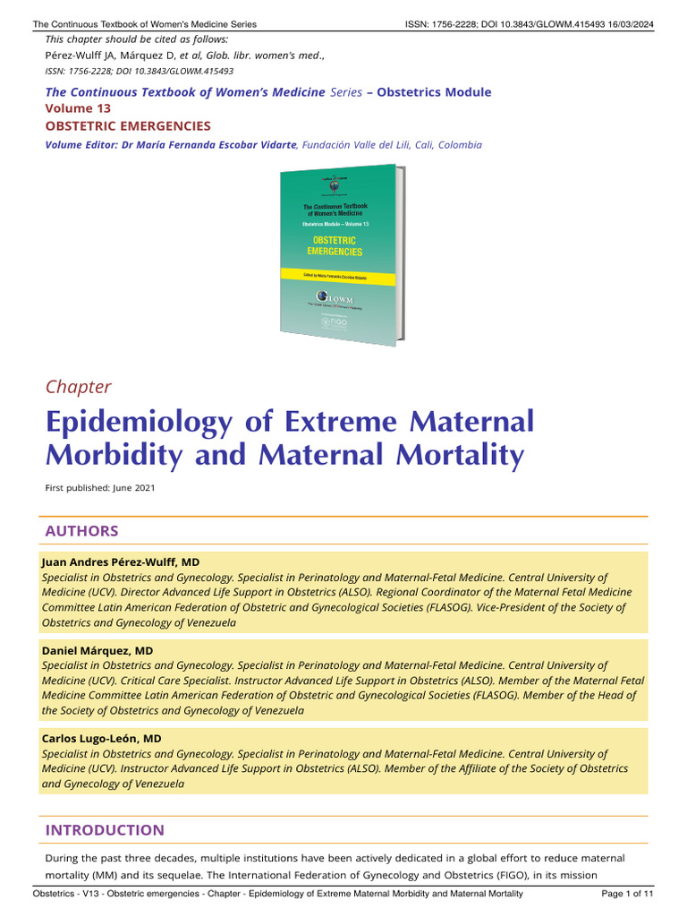 Obstetrics V13 Obstetric Emergencies Chapter Epidemiology of Extreme ...