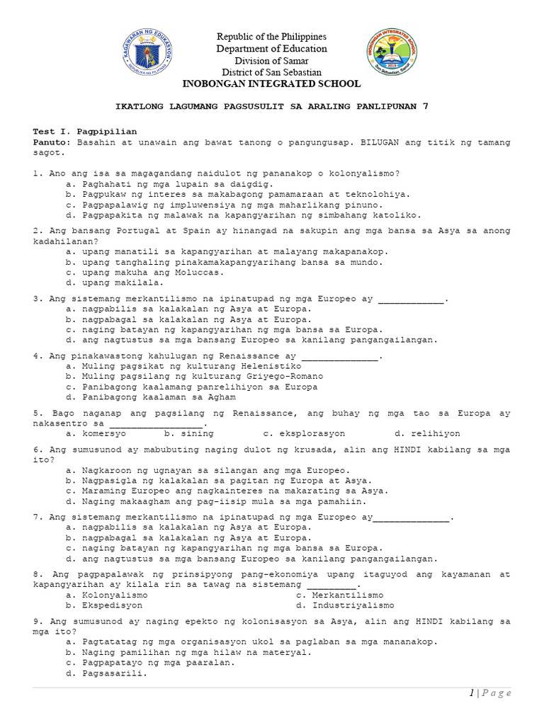 SY 2023-2024 AP7 - Q3 - Quarter Exam | PDF