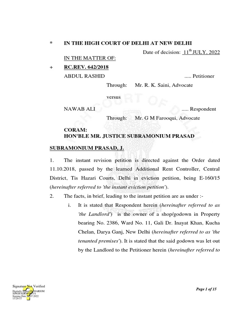 Abdul Rashid Vs Nawab Ali | PDF | Landlord | Leasehold Estate
