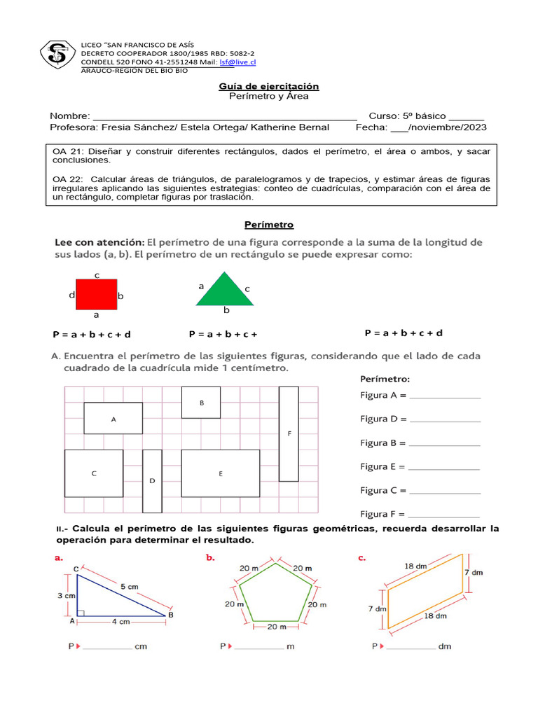Guía de Perimetro y Área 6 BASICO | PDF | Triángulo | Rectángulo