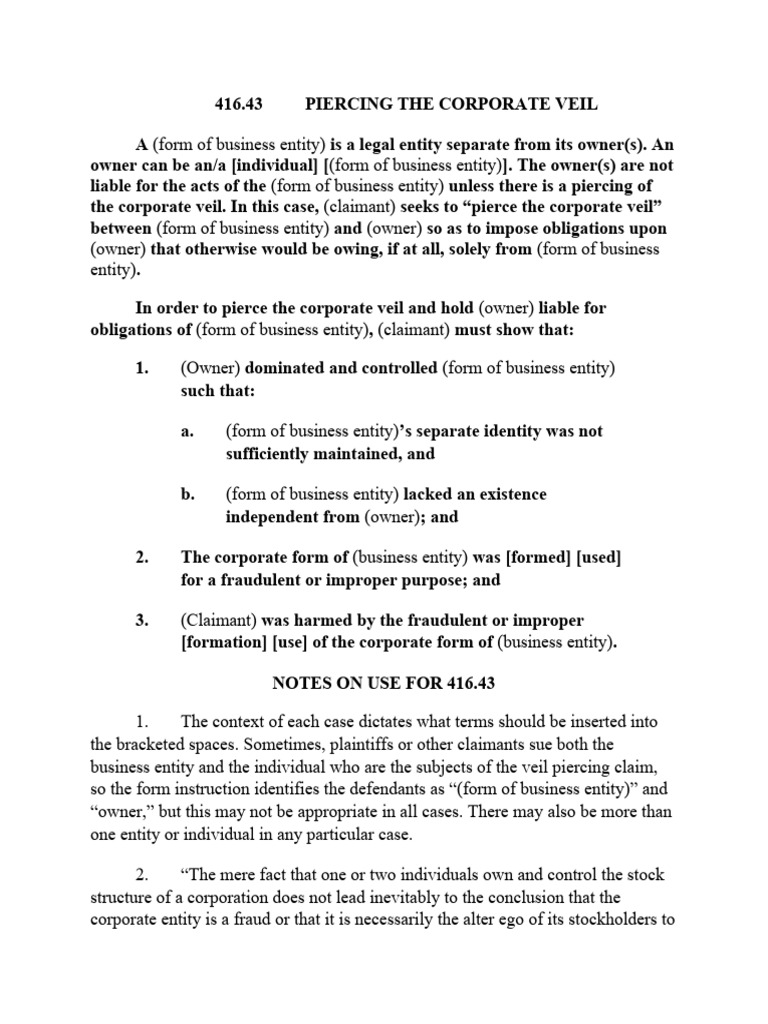 416.43 Piercing The Corporate Veil | Download Free PDF | Piercing The ...