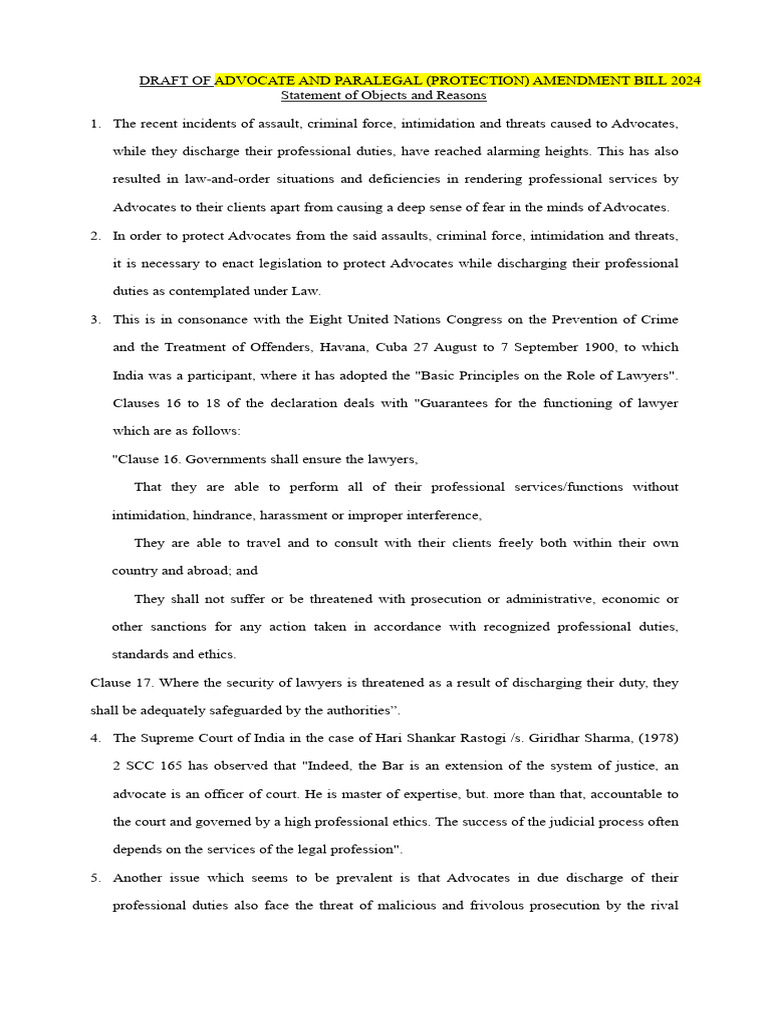Advocate Protection Bill 2024 | PDF | Advocate | Crimes
