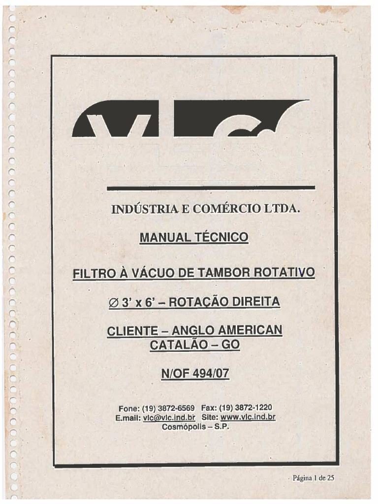 Rev0 - Ver0 - Manual Técnico Filtro À Vacuo de Tambor Rotativo | PDF