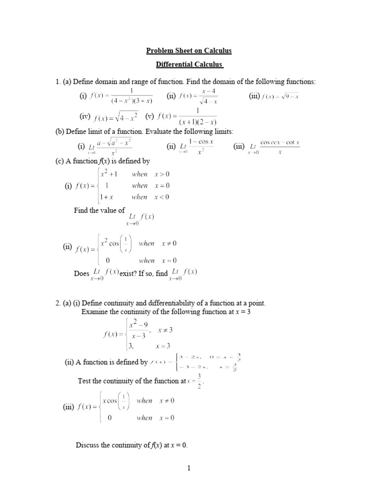 Problem Sheet 24 Mat120 | PDF | Derivative | Function (Mathematics)