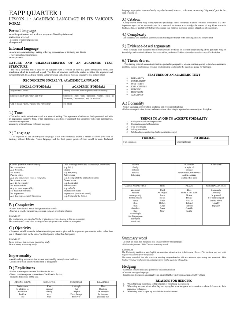Eapp Quarter 1 | PDF | Thesis | Vocabulary