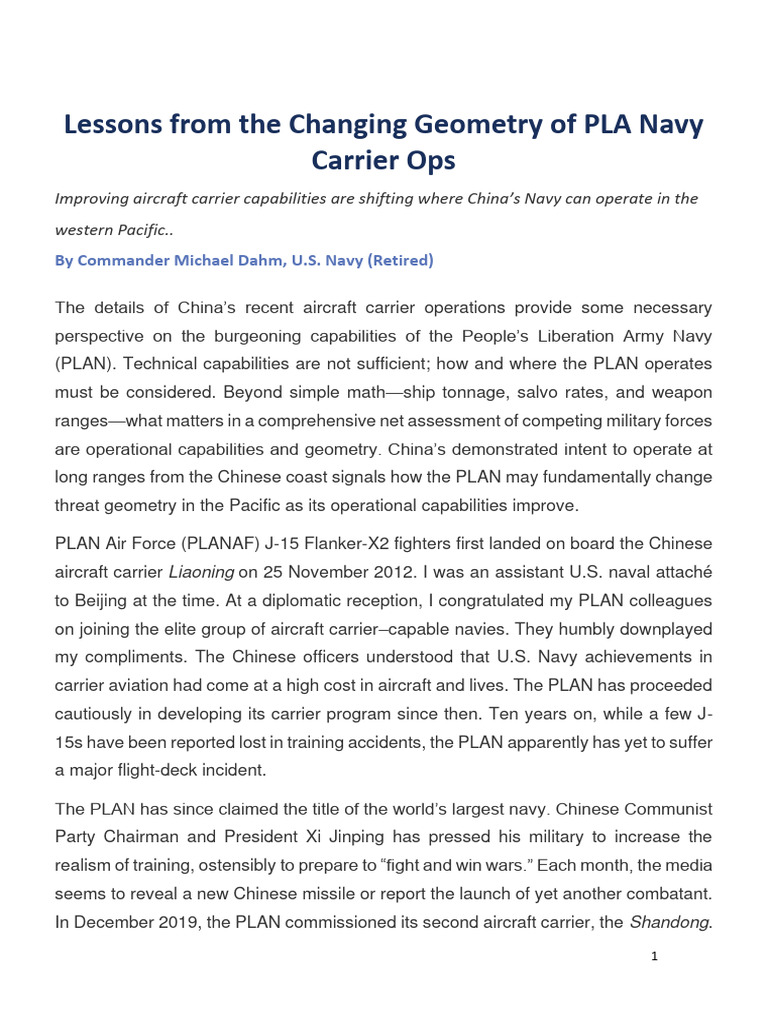 Lessons From The Changing Geometry of PLA Navy Carrier Ops Questions ... Lessons From The Changing Geometry of PLA Navy Carrier Ops Questions ...