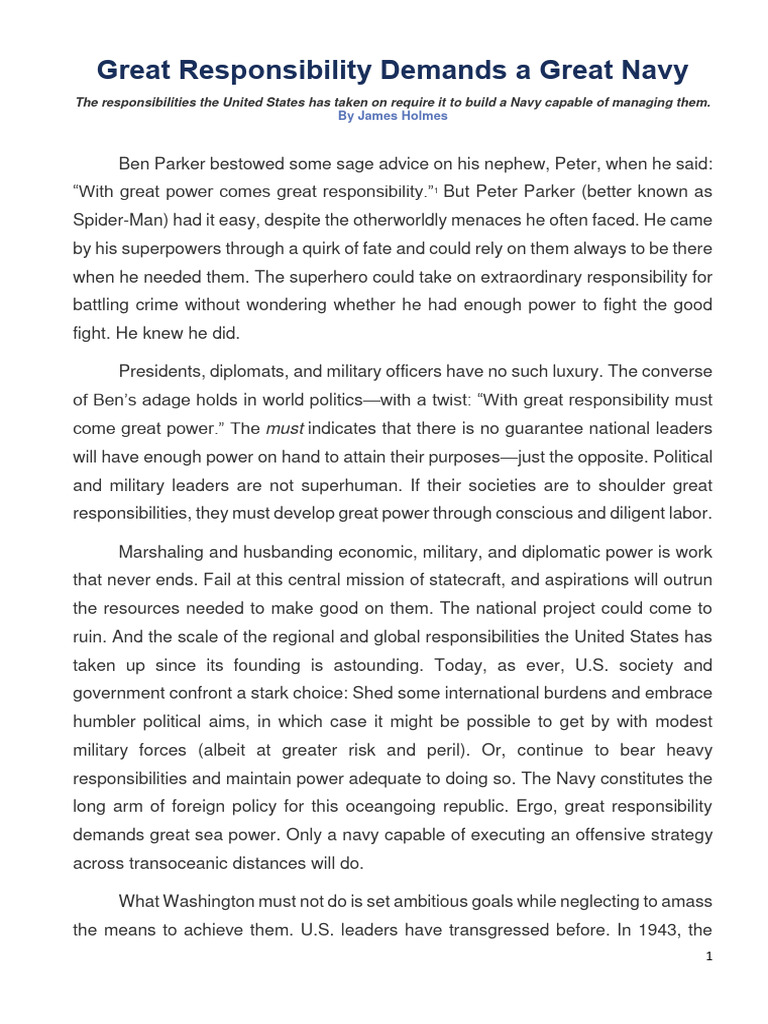 Great Responsibility Demands A Great Navy | PDF | Navies | United ...