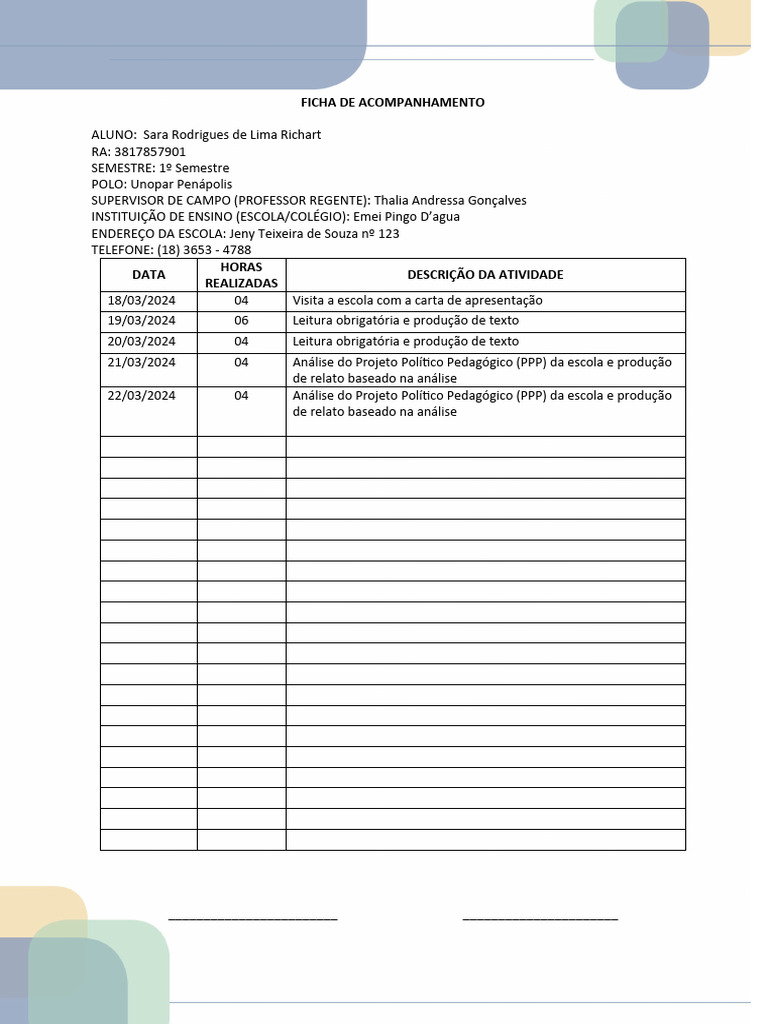 Ficha de Acompanhamento - Editada | PDF | Ciências Sociais
