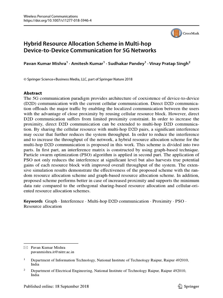 Pavan Kumar Mishra Hybrid Resource Allocation Scheme In Multi Hop Pdf Cellular Network