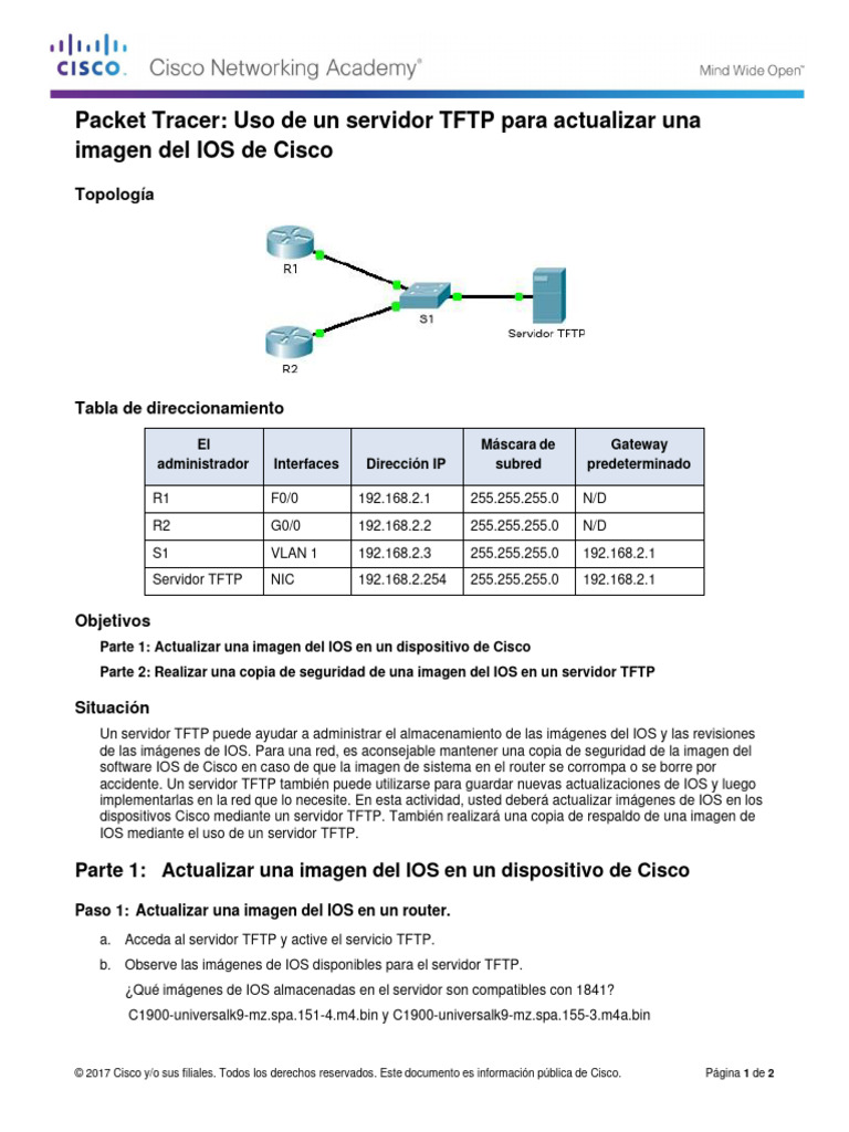 10 3 3 5 Packet Tracer Using A Tftp Server To Upgrade A Cisco Ios Image Instructions Pdf