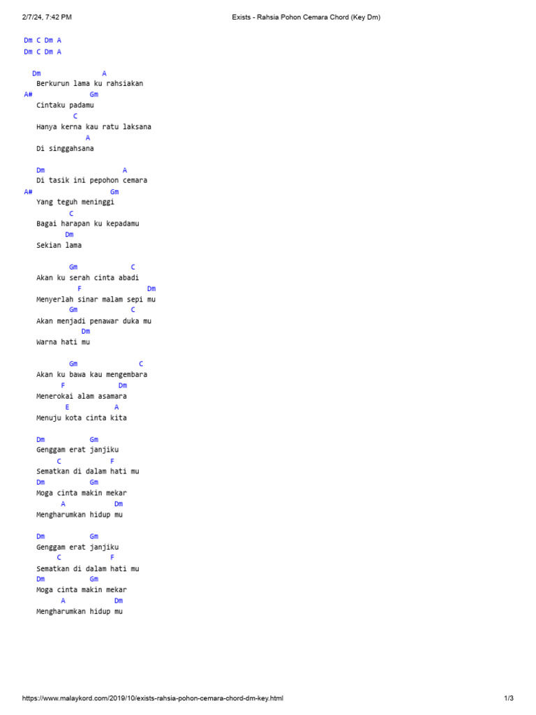 Exists - Rahsia Pohon Cemara Chord (Key DM) | PDF