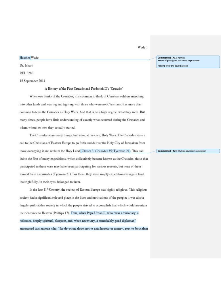 MLA Sample Essay | PDF | Crusades | High Middle Ages
