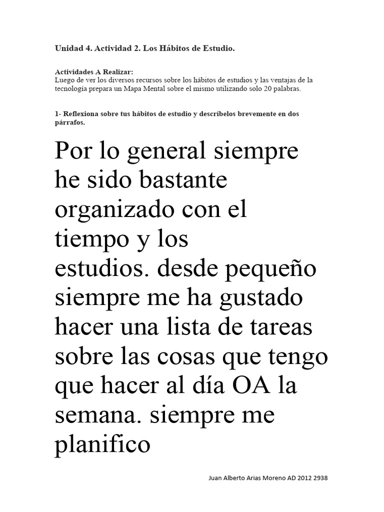 Unidad 4 Actividad 2 Los Hábitos De Estudio Pdf