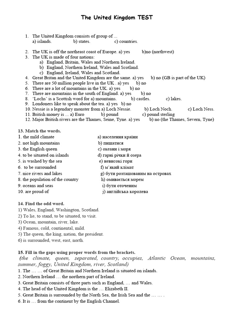 UK Reading Comprehension Test | PDF | United Kingdom | Great Britain