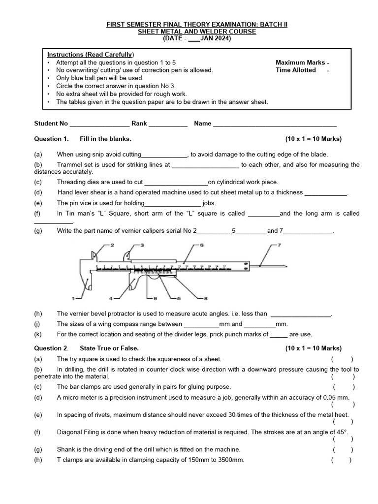 Q-First Semester Batch Ii Final Examination Theory Question Paper | PDF ...