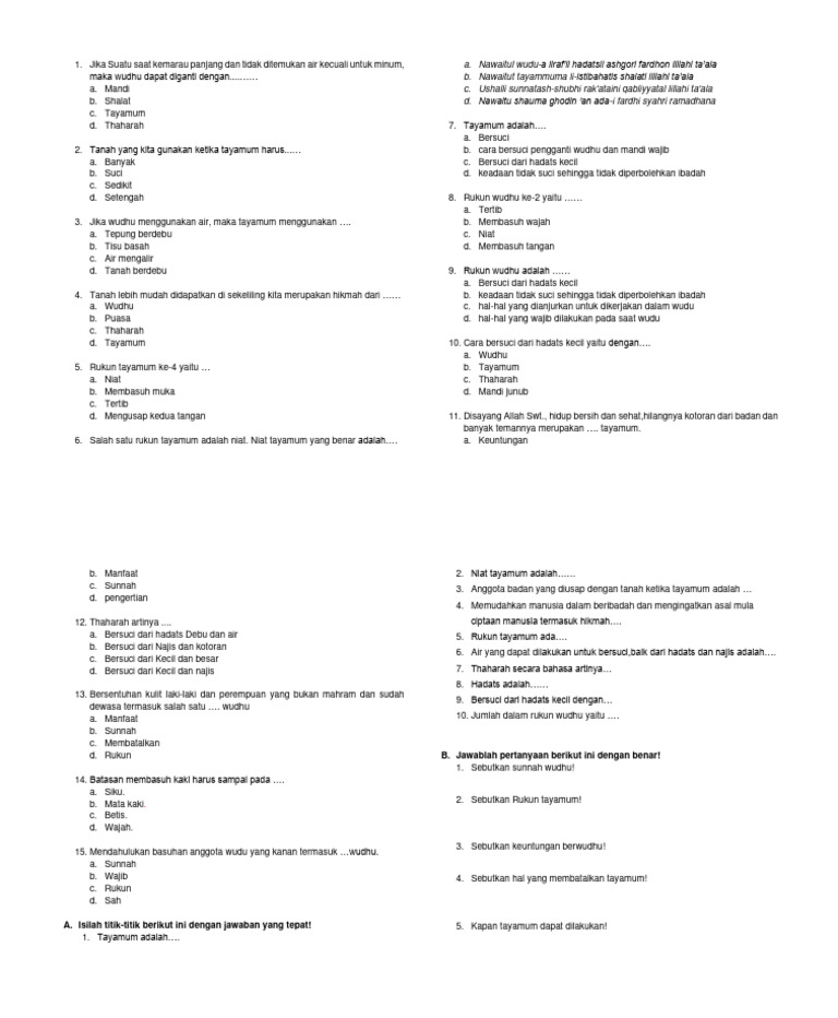 Soal UAS Fikih Kelas 1 MI | PDF