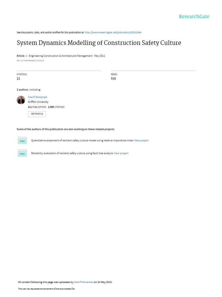 System Dynamics Modelling of Construction Safety Culture: Engineering Construction ...