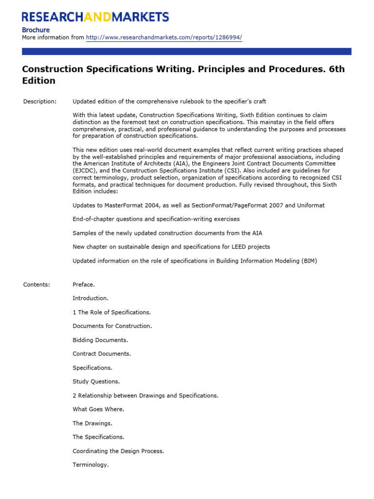 Construction Specifications Writing Principles | PDF | Specification ...