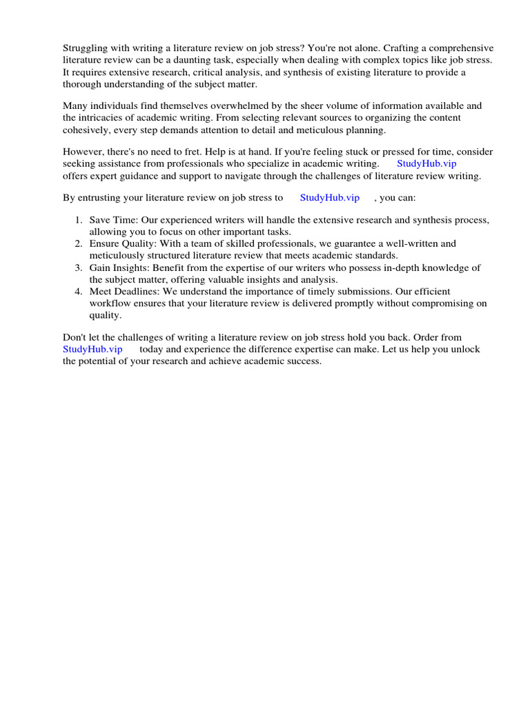 Literature Review Job Stress | Download Free PDF | Stress (Biology) | Stress Management