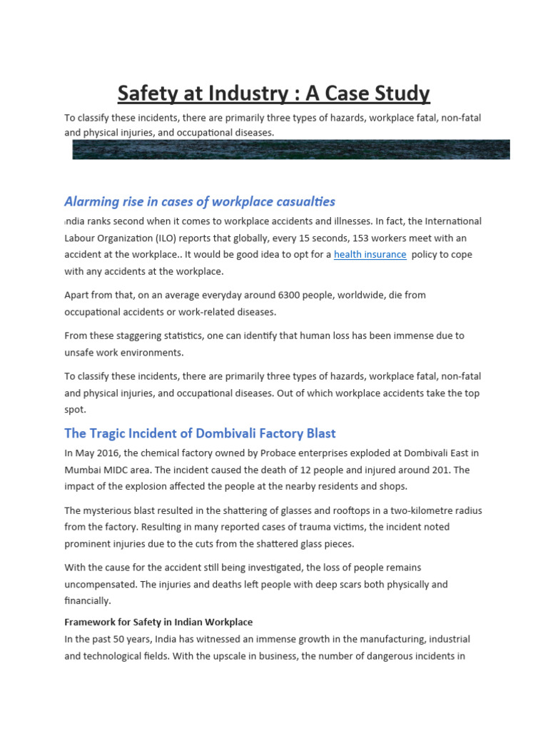 Safety at Workplace A Case Study | PDF | Occupational Safety And Health | Safety