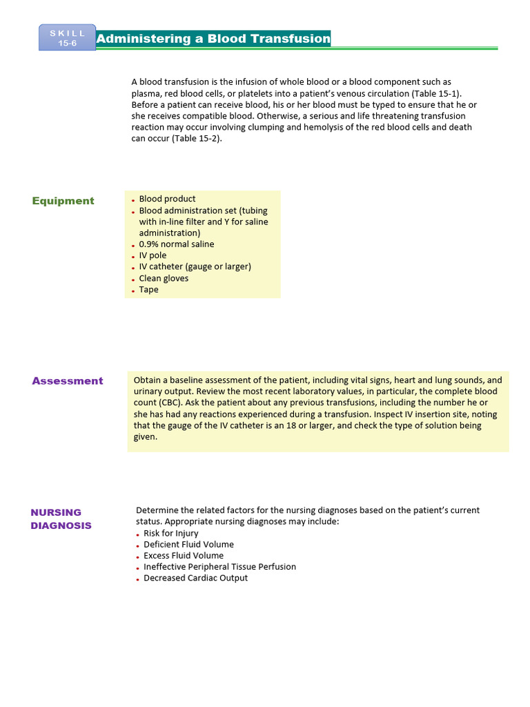 Administering a Blood Transfusion | PDF | Blood Transfusion ...