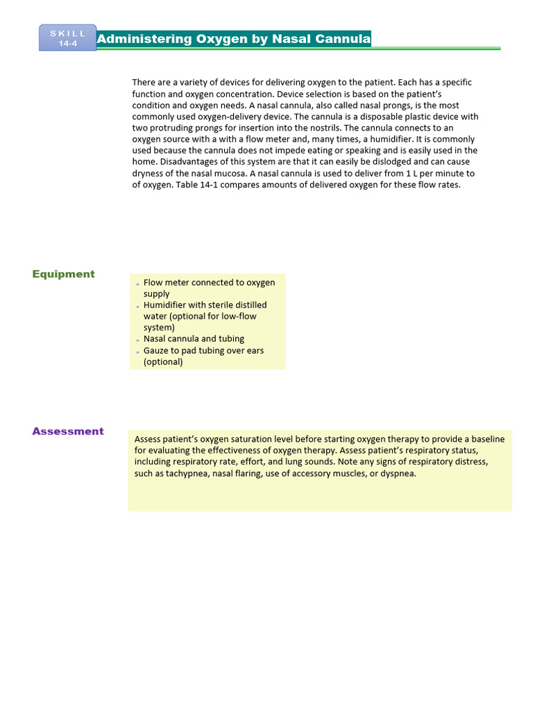 Administering Oxygen by Nasal Cannula | PDF | Clinical Medicine | Respiration