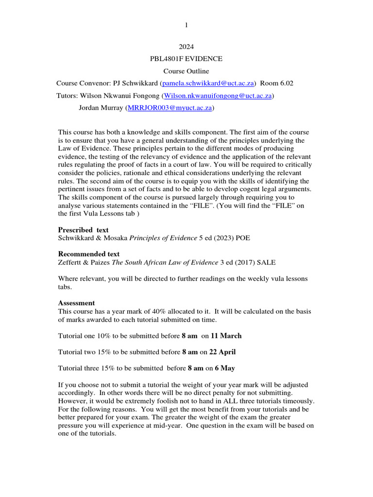 Course Outline 2024 | PDF | Evidence (Law) | Evidence
