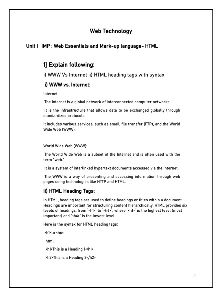 WT Unit 1 IMP Bat Notes | PDF | World Wide Web | Internet & Web WT Unit 1 IMP Bat Notes | PDF | World Wide Web | Internet & Web