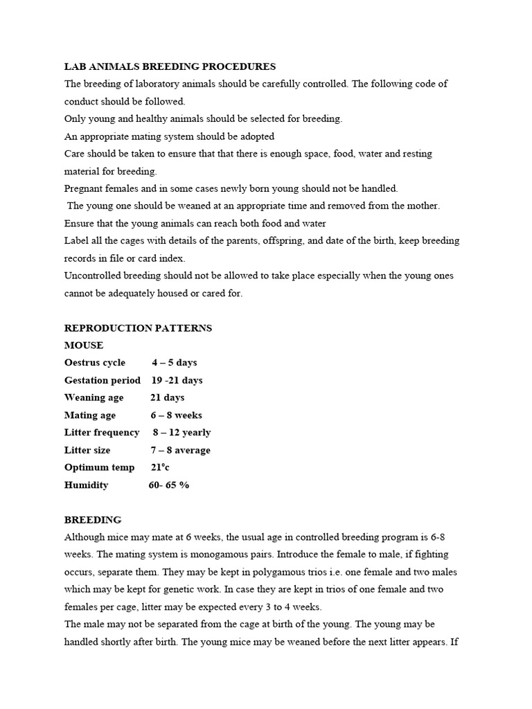Laboratory Animal Breeding Guidelines | PDF | Injection (Medicine) | Skin
