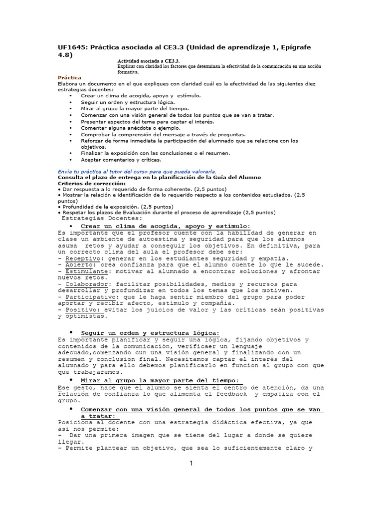 UF1645.Practica Asociada Al CE3.3 | PDF | Enseñando | Salón de clases