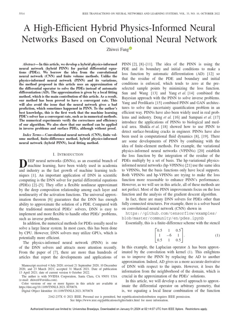 A High-Efficient Hybrid Physics-Informed Neural Networks Based On Convolutional Neural Network ...