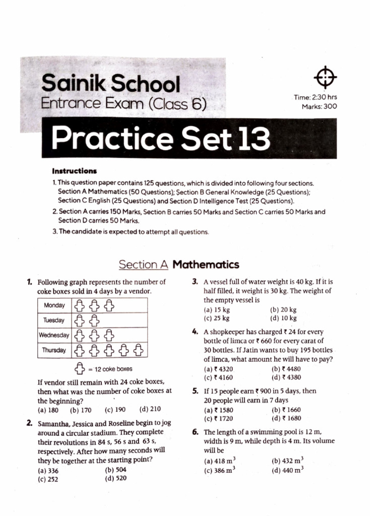 AISSEE 6th A Practice Set 13 | PDF | Angle | Length