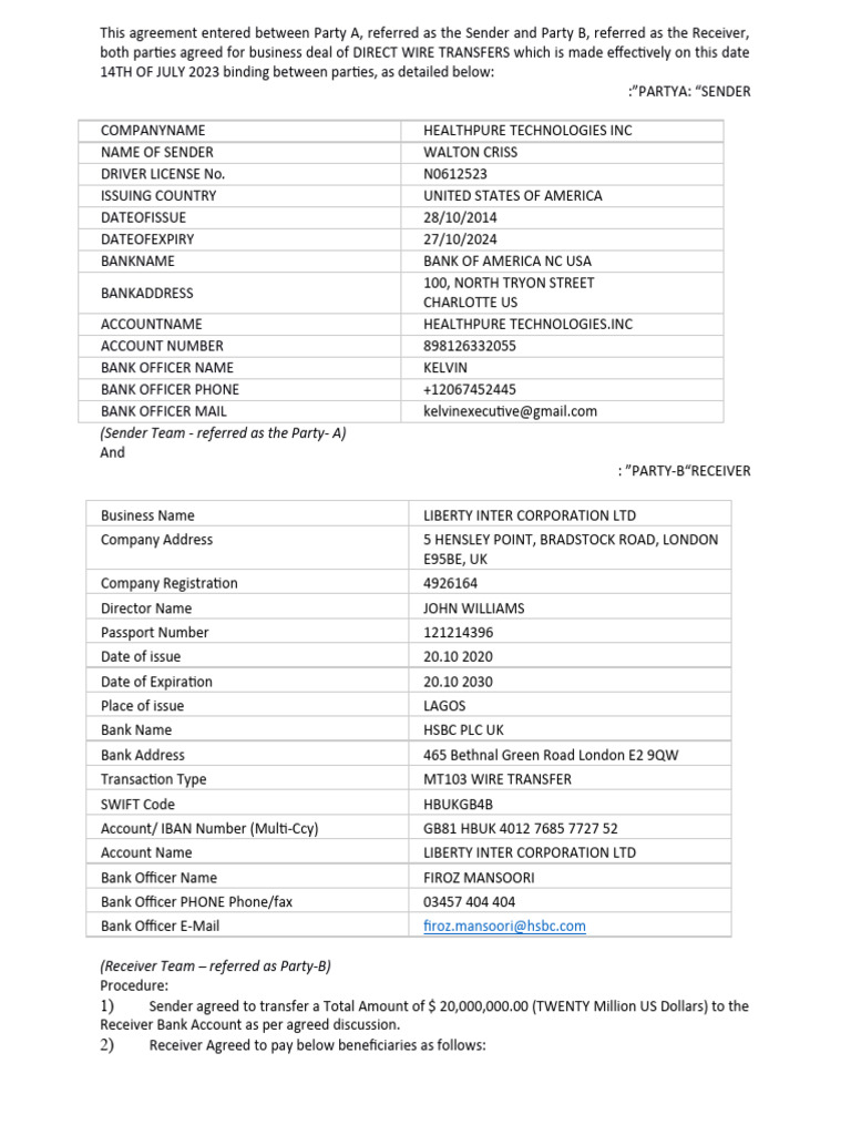 HealthPure Doa Agreement | PDF | Banking
