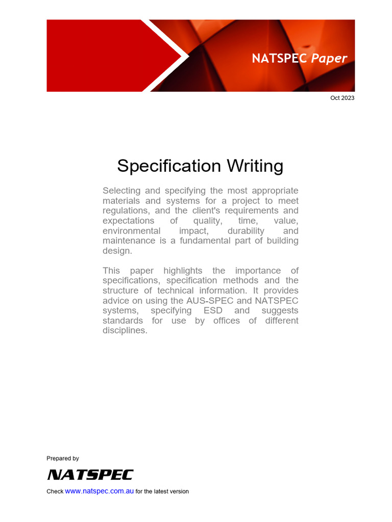 Specification Writing Guide 2023 | PDF | Specification (Technical ...
