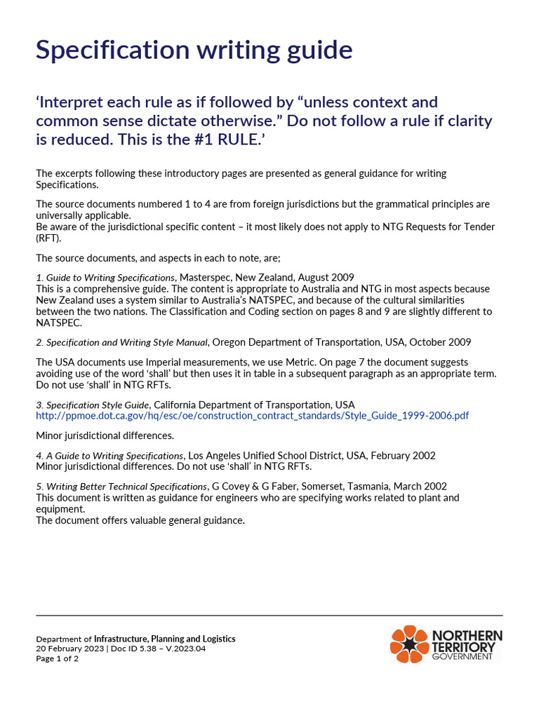 Specification Writing Guide | PDF | Specification (Technical Standard) | Information