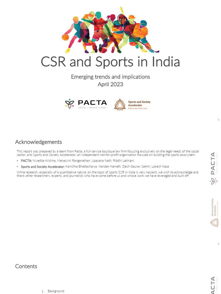 CSR and Sports in India Pacta-SSA Apr 2023 | PDF | Corporate Social ...