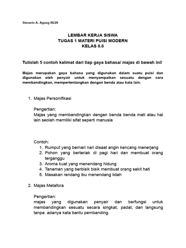 LKPD Tugas 1 Puisi Modern Stevario 86 - 28 | PDF | Seni & Disiplin ...