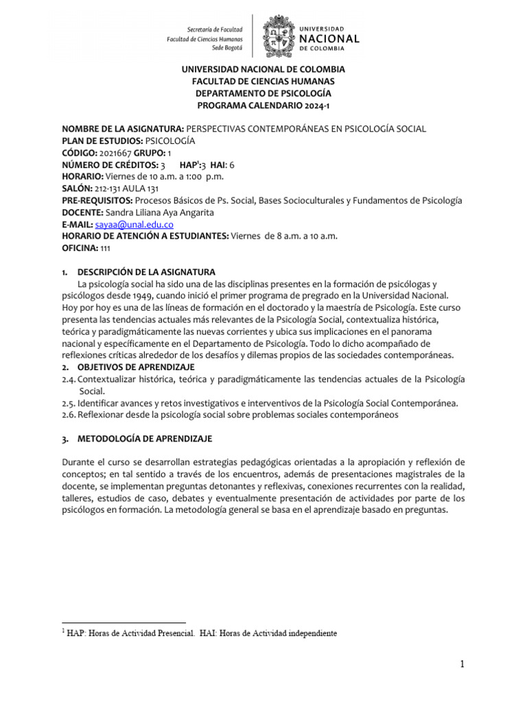 Programa Perspectivas Contemporáneas | PDF | Sicología | Psicología Social