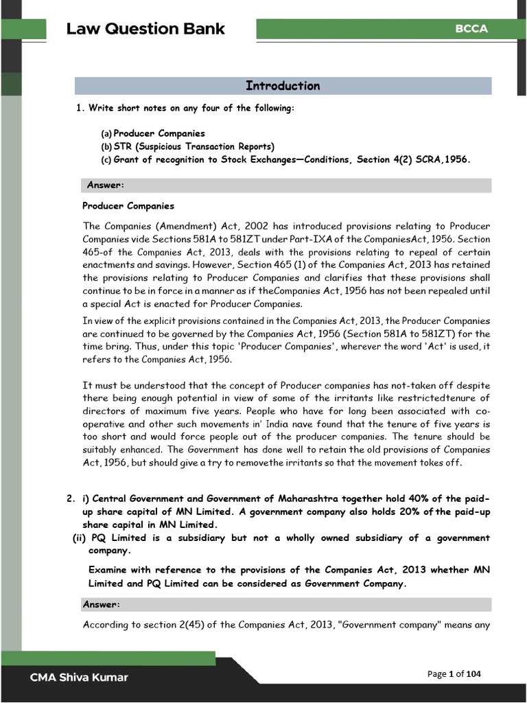 Law Question Bank | PDF | Governance | Securities (Finance)