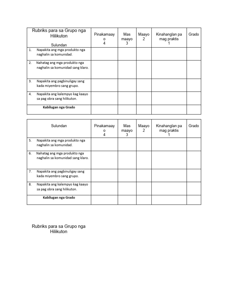 Rubriks para Sa Grupo Nga Hilikuton | PDF