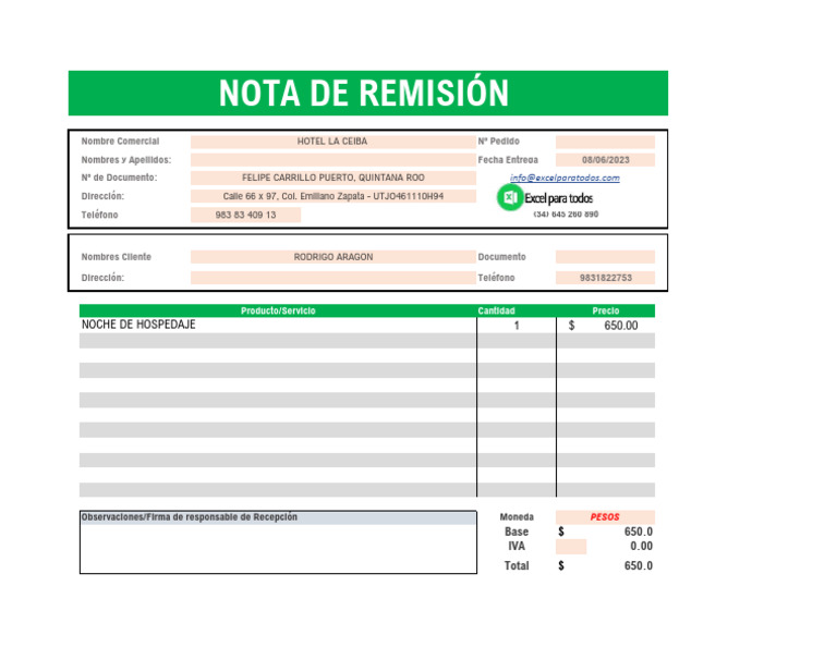 NOTA DE REMISION HOTEL c | PDF