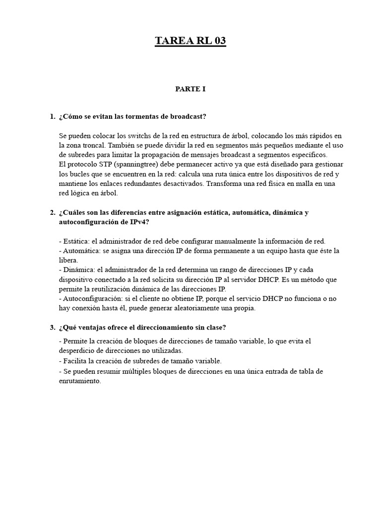 RL03 Tarea | PDF | Dirección IP | Protocolos de capa de red