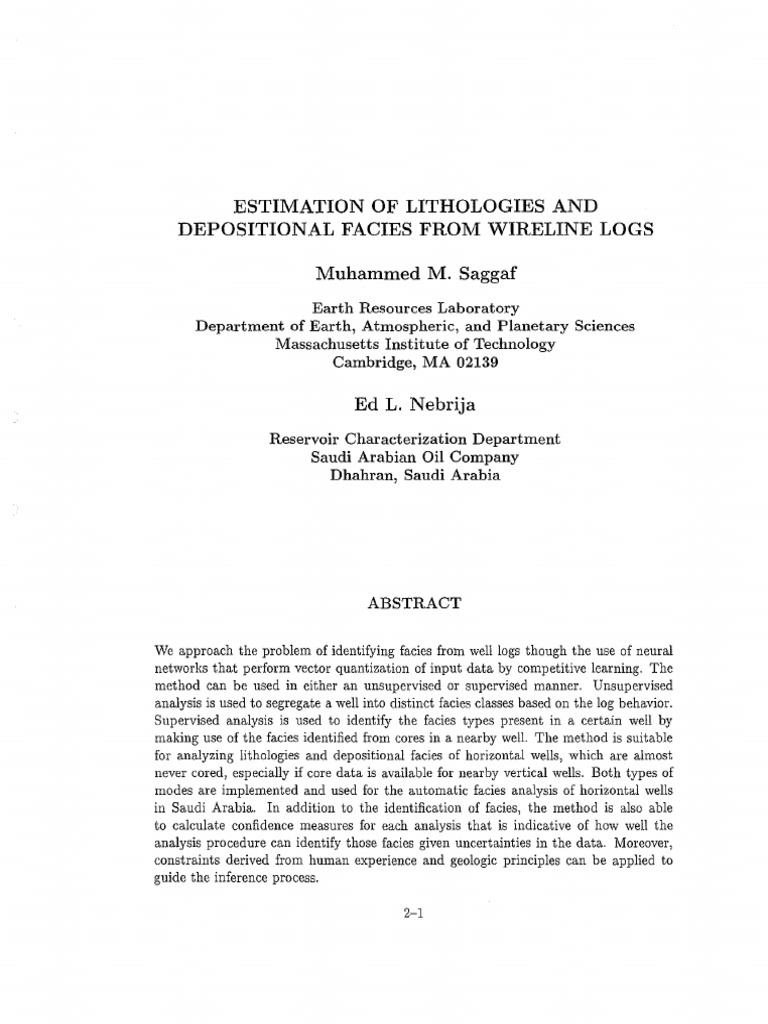 Estimation Lithology and Depositional Facies From Well Logs | PDF | Artificial Neural Network ...
