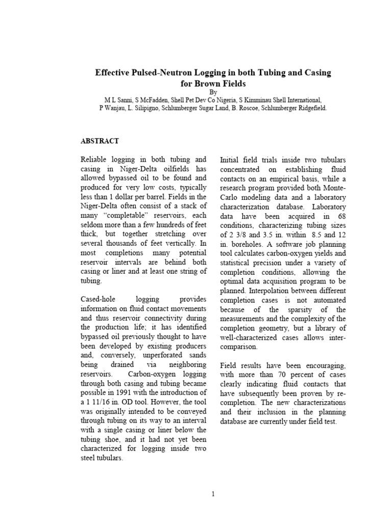 Effective Pulsed Neutron Logging in Both Tubing and Casing For Brown ...