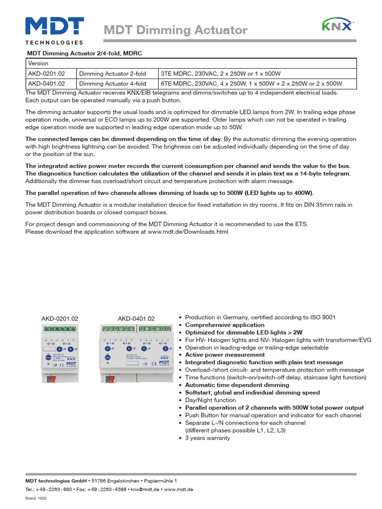 MDT DS Dimming Actuator 02 | PDF | Electric Power | Manufactured Goods