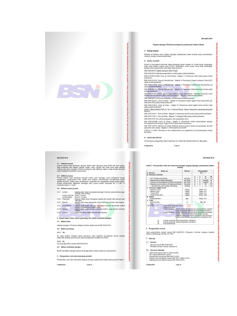 SNI Rajungan Pasteurisasi | PDF