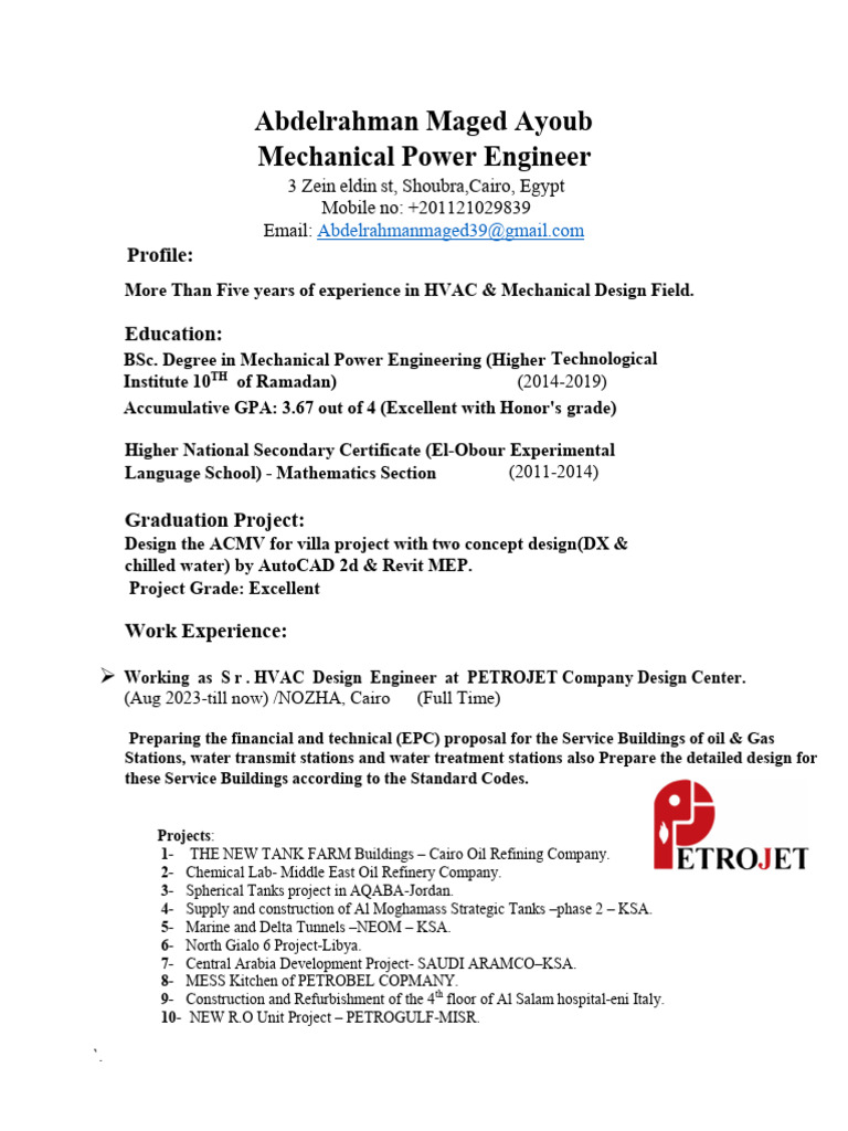 Abdelrhman Maged Ayoub CV 2024 | PDF | Engines | Power Station