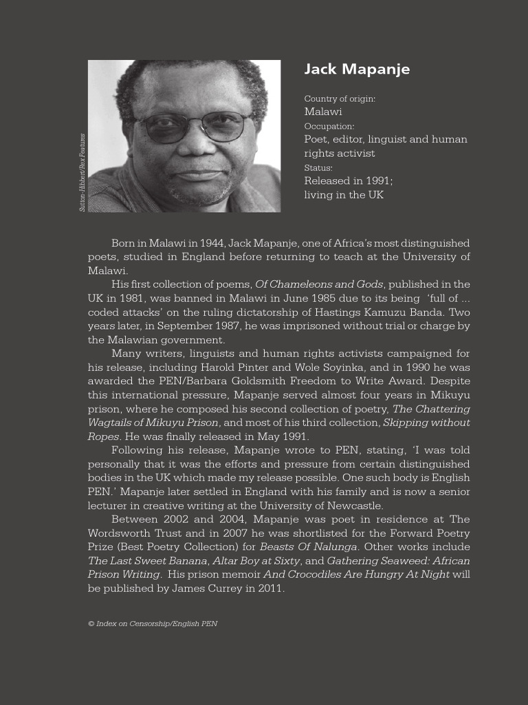 Jack Mapanje: Poet and Activist from Malawi | PDF | Malawi